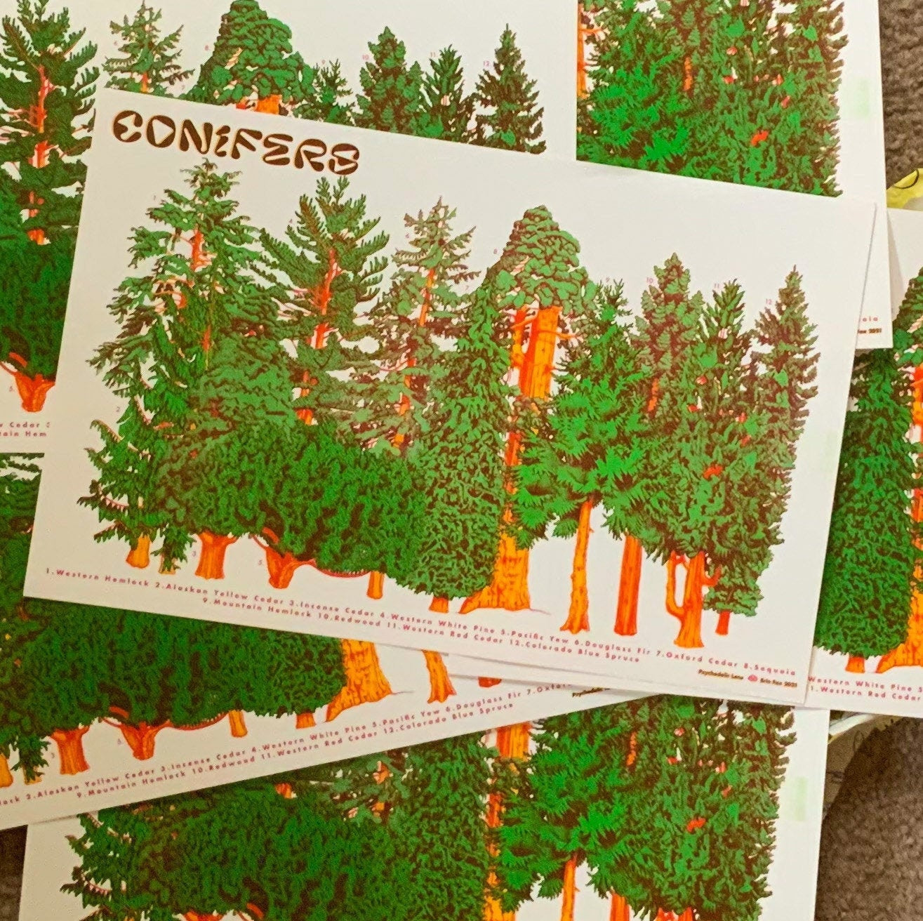 Conifer Tree Riso Poster | Psychedelic Lens